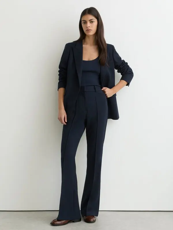 REISS Gabi Flared Suit Trousers - Navy