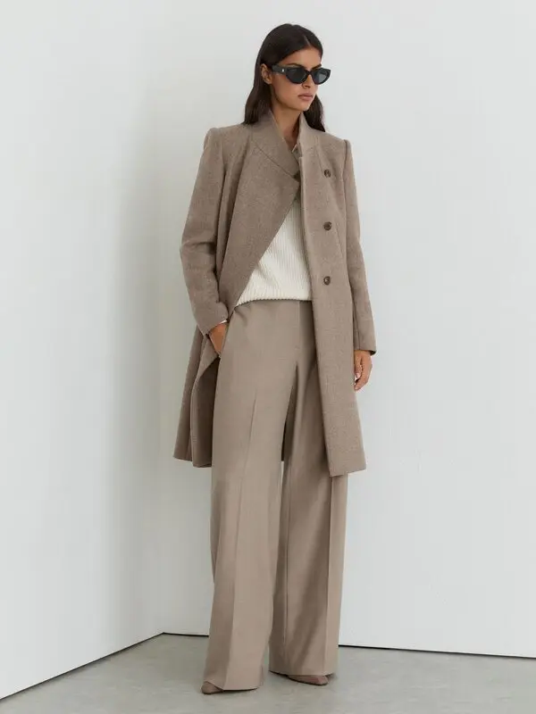 REISS Max Petite Wool-blend Wrapover Mid-length Coat - Neutral Melange