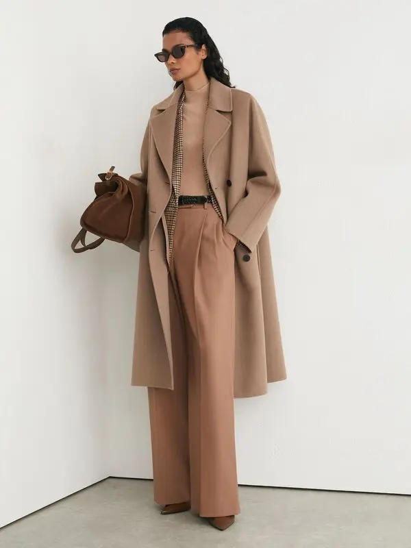 REISS Marina Wool-blend Blindseam Double-breasted Coat - Camel