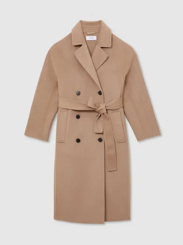 REISS Marina Wool-blend Blindseam Double-breasted Coat - Camel