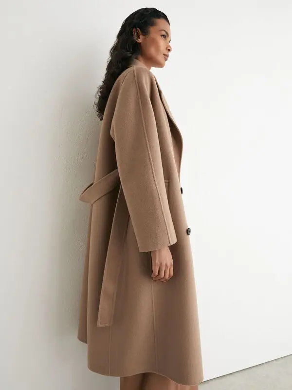 REISS Marina Wool-blend Blindseam Double-breasted Coat - Camel