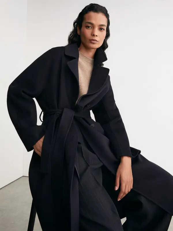 REISS Marina Wool-blend Blindseam Double-breasted Coat - Navy