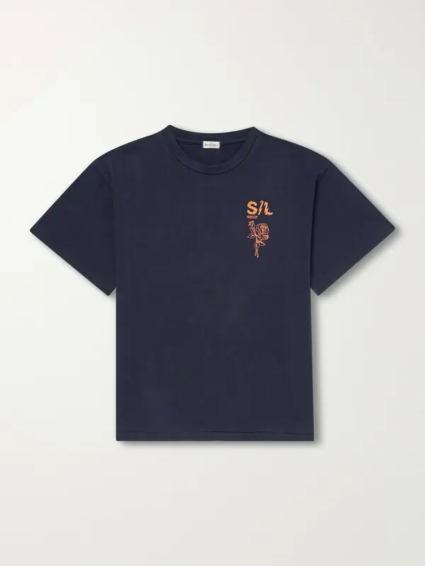 SECOND / LAYER Ggg Printed Cotton-jersey T-shirt - Navy
