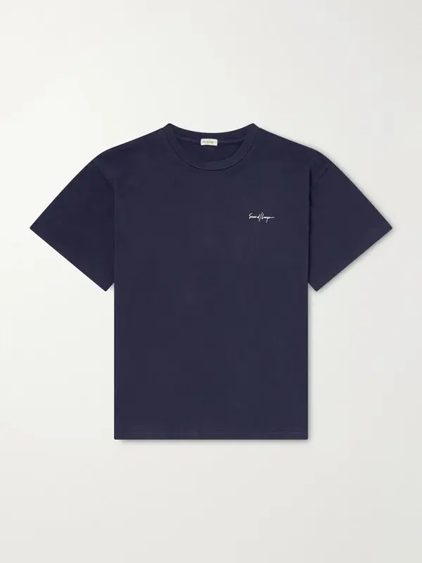 SECOND / LAYER Printed Cotton-jersey T-shirt - Blue