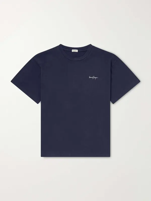 SECOND / LAYER Printed Cotton-jersey T-shirt - Navy