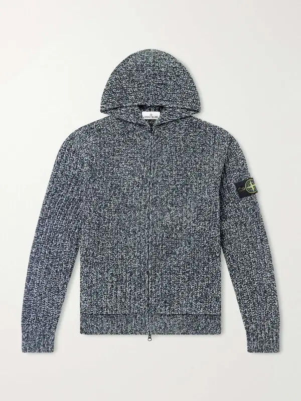 Stone Island Knitted Cotton-chenille Zip-up Hoodie - Green
