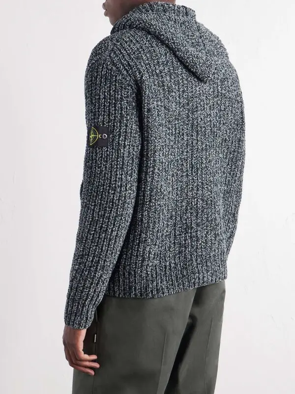 Stone Island Knitted Cotton-chenille Zip-up Hoodie