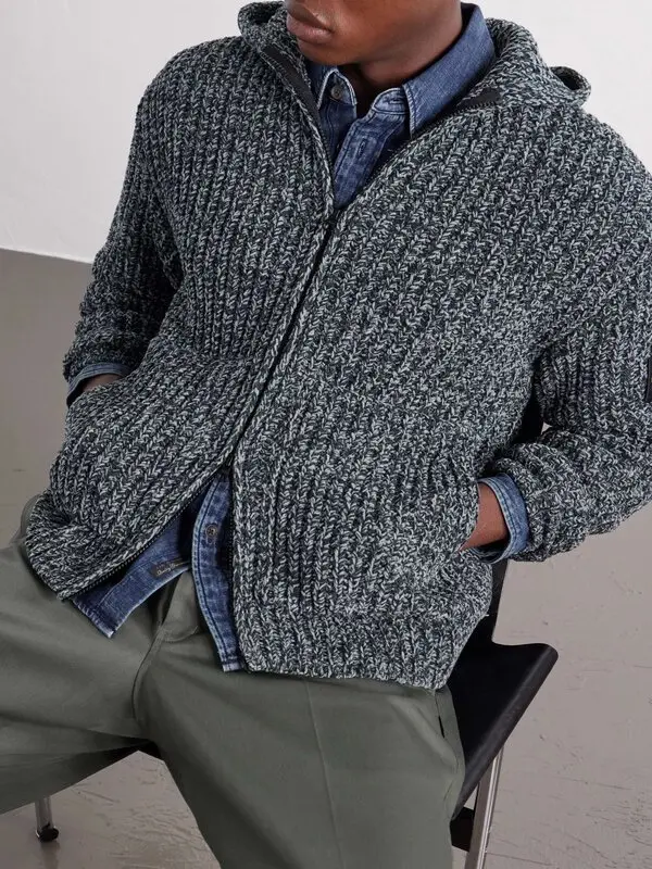 Stone Island Knitted Cotton-chenille Zip-up Hoodie