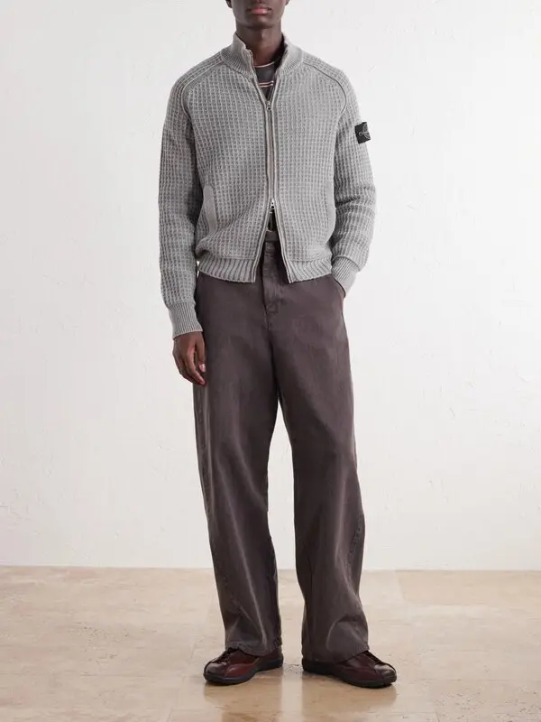 Stone Island Mineral-dyed Cotton Zip-up Sweater - Gray