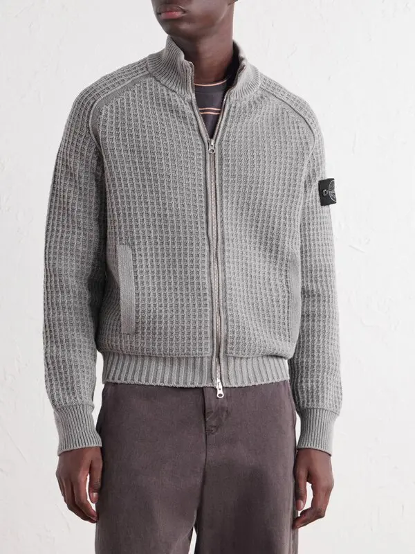 Stone Island Mineral-dyed Cotton Zip-up Sweater - Gray