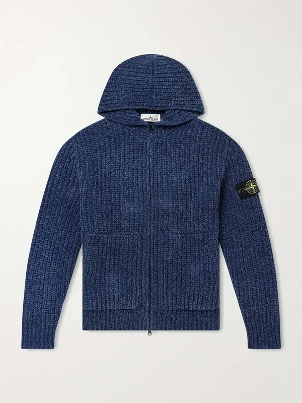 Stone Island Knitted Cotton-chenille Zip-up Hoodie