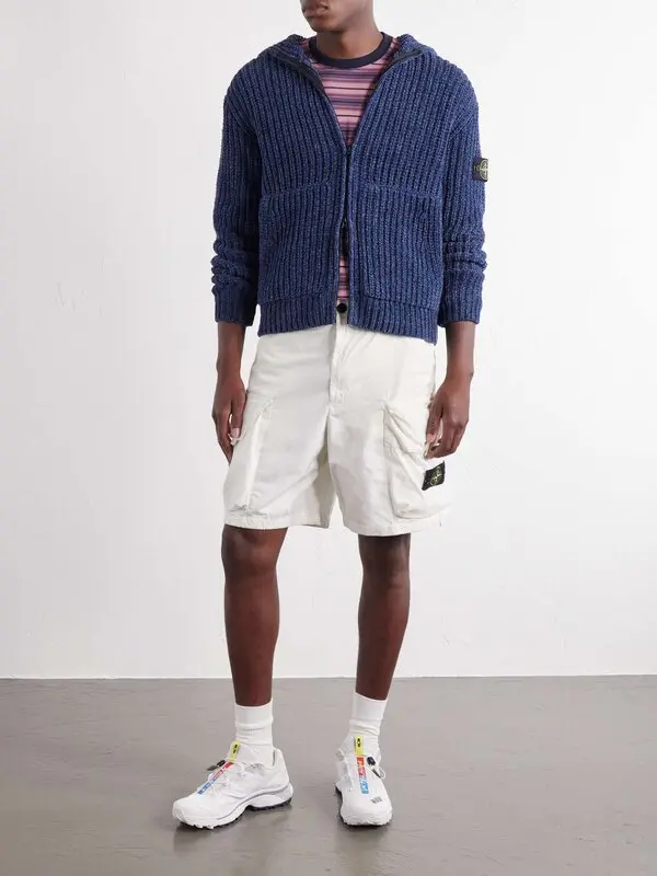 Stone Island Knitted Cotton-chenille Zip-up Hoodie