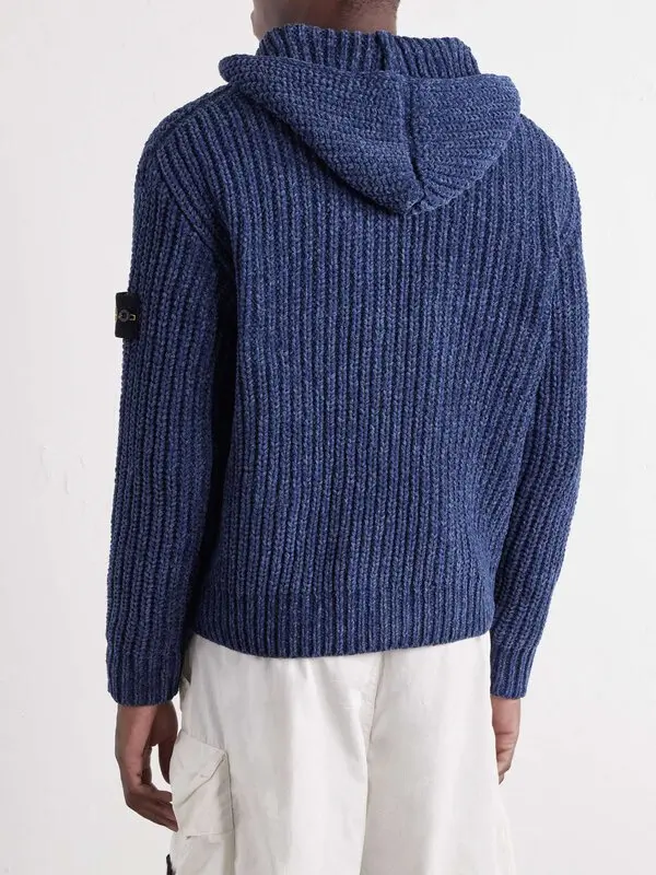 Stone Island Knitted Cotton-chenille Zip-up Hoodie