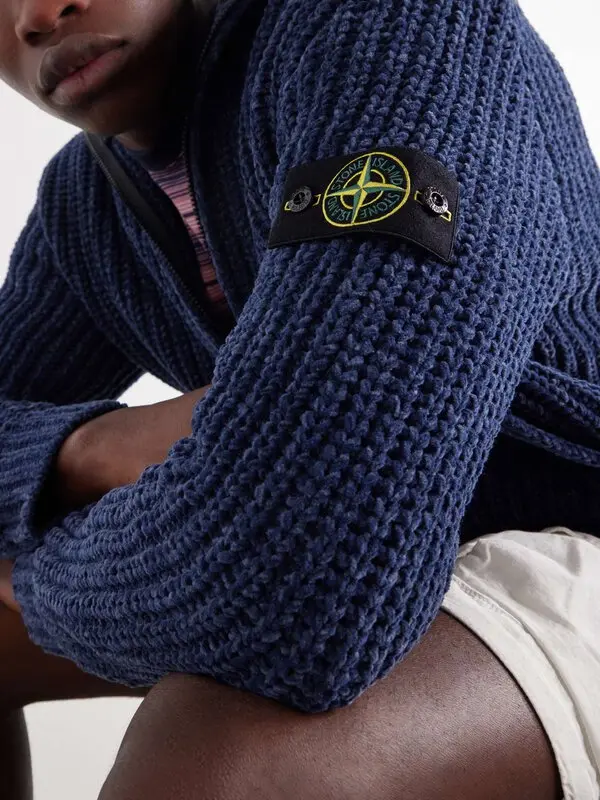Stone Island Knitted Cotton-chenille Zip-up Hoodie