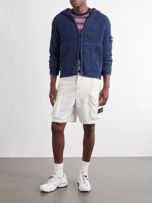 Stone Island Knitted Cotton-chenille Zip-up Hoodie - Blue