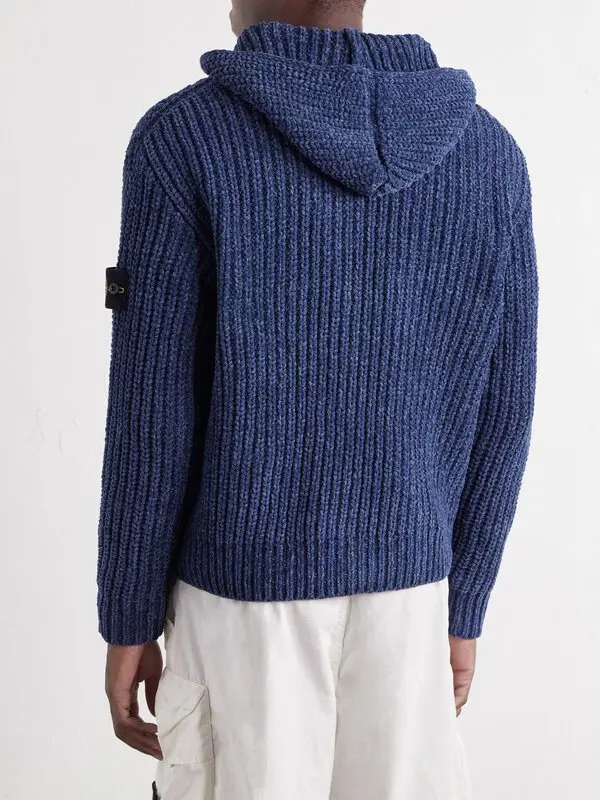 Stone Island Knitted Cotton-chenille Zip-up Hoodie - Blue