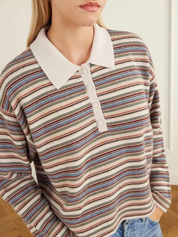 FRAME Striped Wool And Cashmere-blend Polo Sweater