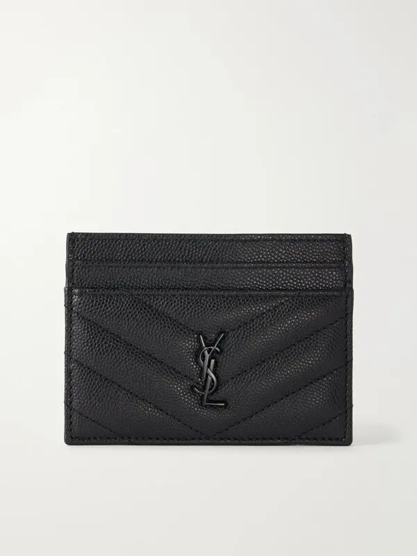 Saint Laurent Cassandre Matelassé Textured-leather Cardholder - Black