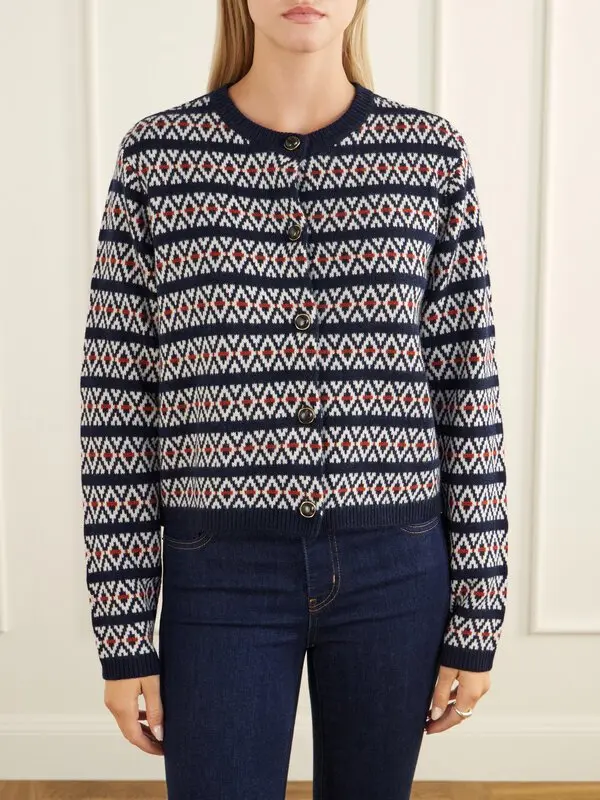 FRAME Intarsia Wool And Cashmere-blend Cardigan - Blue
