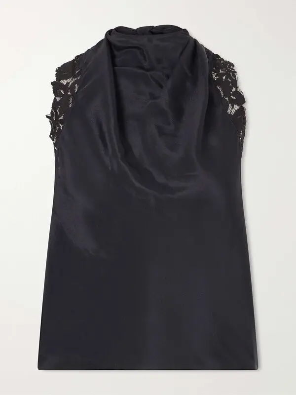 SIR. Tie-detailed Lace-trimmed Satin Top