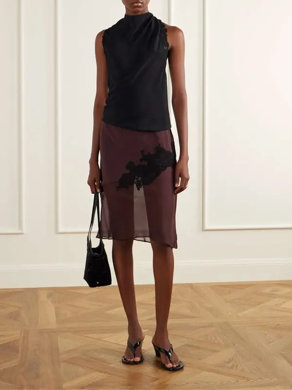 SIR. Tie-detailed Lace-trimmed Satin Top