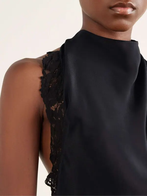 SIR. Tie-detailed Lace-trimmed Satin Top