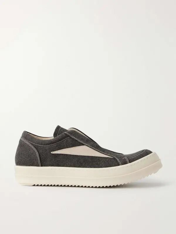 Rick Owens Laceless Vintage Suede-trimmed Canvas Sneakers - Gray