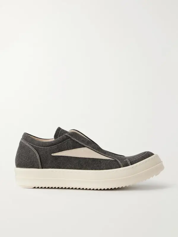 Rick Owens Laceless Vintage Suede-trimmed Canvas Sneakers - Gray