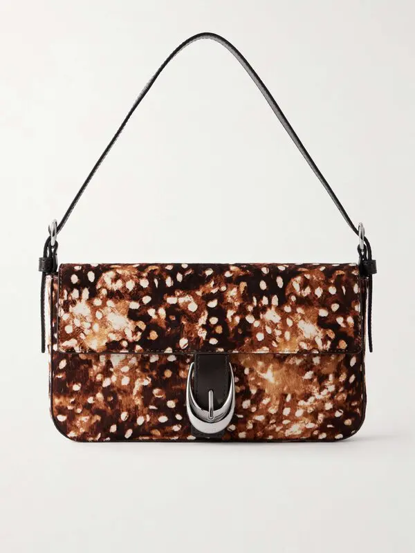 Staud Harlow Animal-printed Calf Hair Shoulder Bag - Dark Brown
