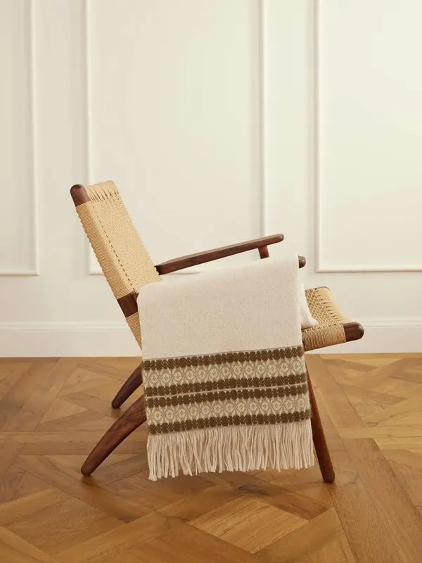 THE HOUSE OF LYRIA Belize Fringed Striped Wool And Cashmere-blend Throw - Ivory