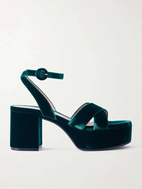 GIANVITO ROSSI 35 Velvet Sandals - Emerald