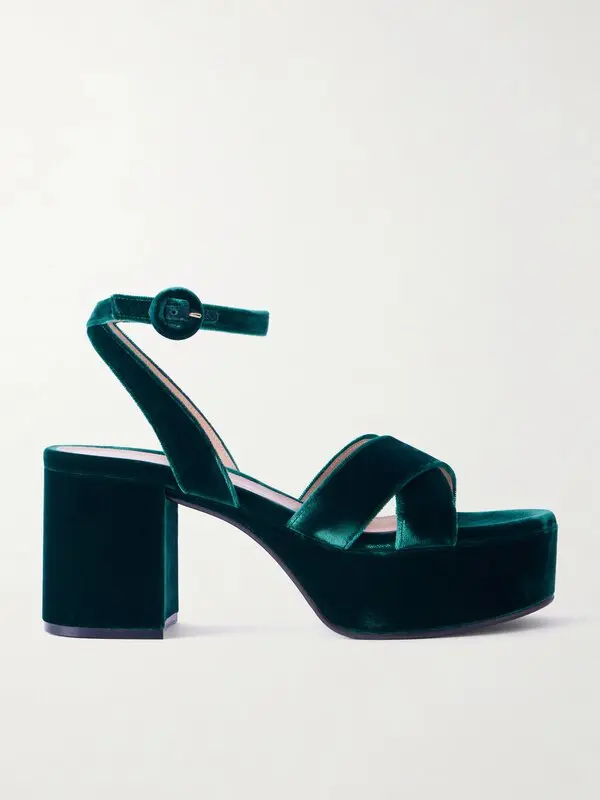 GIANVITO ROSSI Velvet Platform Sandals - Green