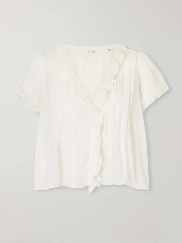 DÔEN Helena Lace-trimmed Organic Cotton Blouse - White