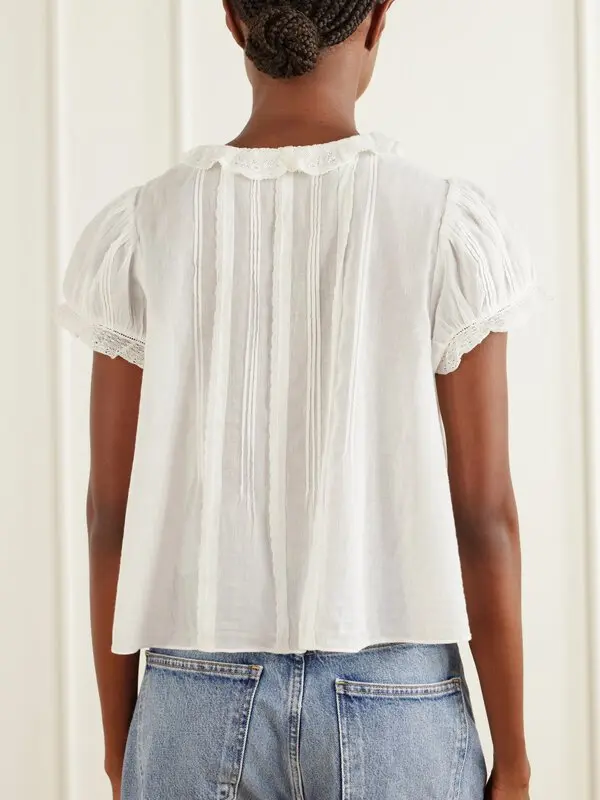 DÔEN Helena Lace-trimmed Organic Cotton Blouse - White