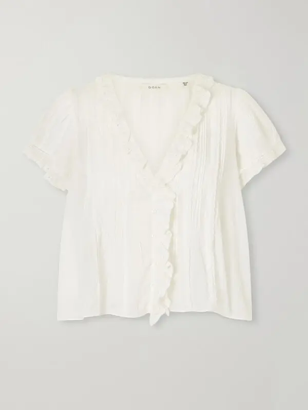 DÔEN Helena Lace-trimmed Organic Cotton Blouse - White