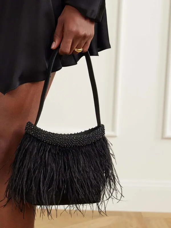 Staud Winslow Bead And Feather-embellished Silk Shoulder Bag