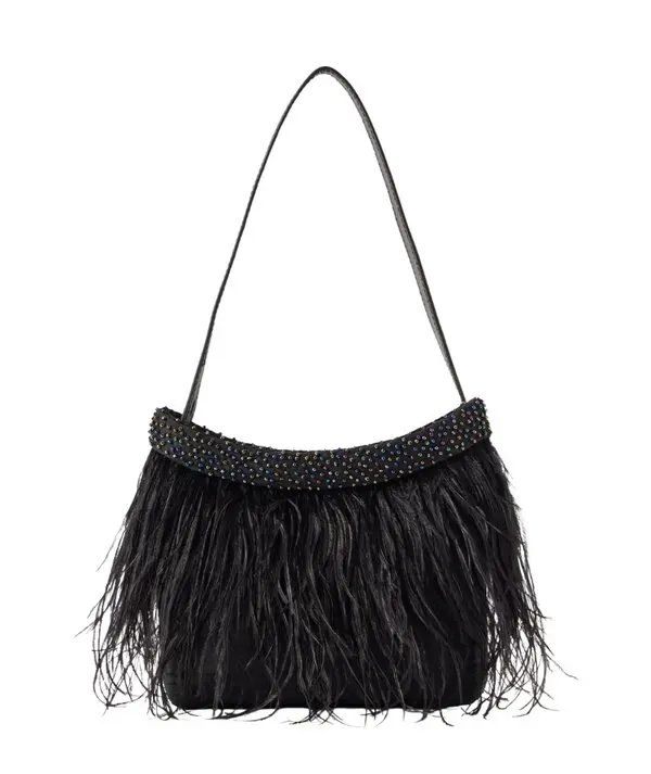 Staud Winslow Embellished Feather Shoulder Bag - Black