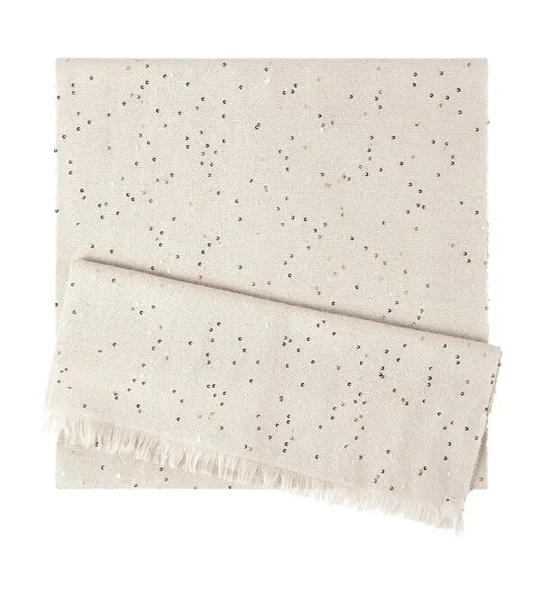 Brunello Cucinelli Cashmere-silk Embellished Scarf - Beige