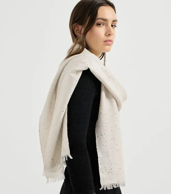 Brunello Cucinelli Cashmere-silk Embellished Scarf