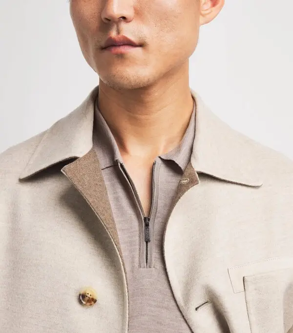 MAURIZIO BALDASSARI Virgin Wool Zip-up Polo Shirt - Beige