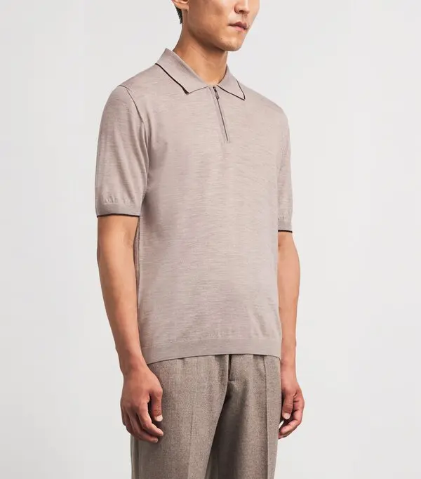 MAURIZIO BALDASSARI Virgin Wool Zip-up Polo Shirt - Beige