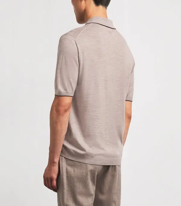 MAURIZIO BALDASSARI Virgin Wool Zip-up Polo Shirt - Beige