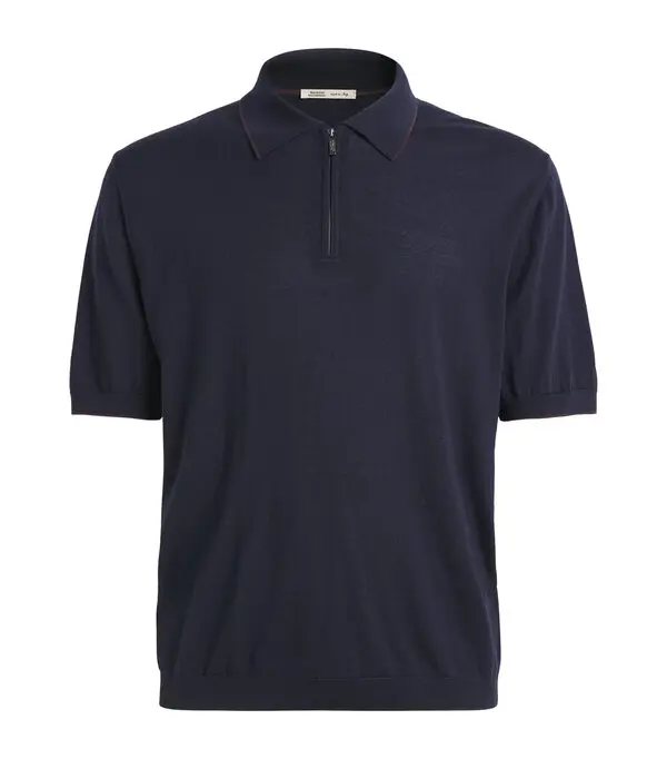 MAURIZIO BALDASSARI Virgin Wool Zip-up Polo Shirt - Navy