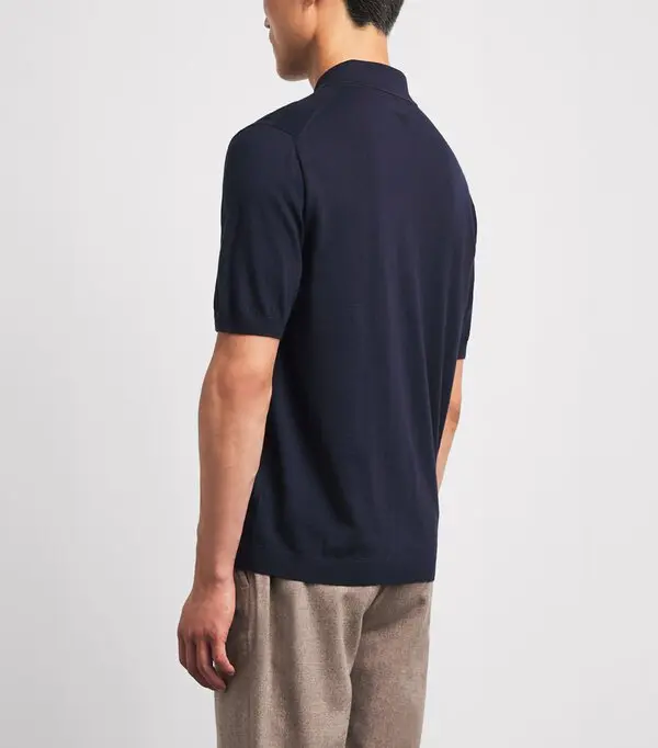 MAURIZIO BALDASSARI Virgin Wool Zip-up Polo Shirt - Navy