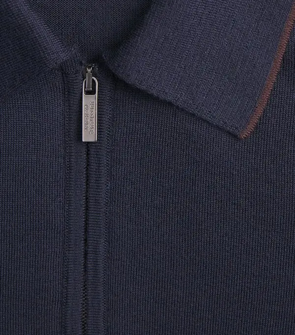 MAURIZIO BALDASSARI Virgin Wool Zip-up Polo Shirt - Navy