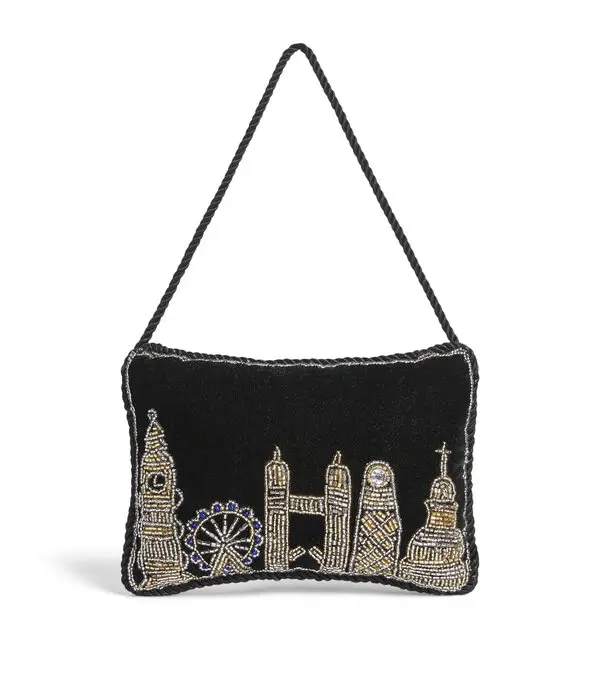 Harrods Embroidered London Skyline Cushion - Black