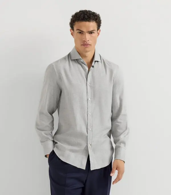 Brunello Cucinelli Cotton-blend Chevron Flannel Shirt - Grey