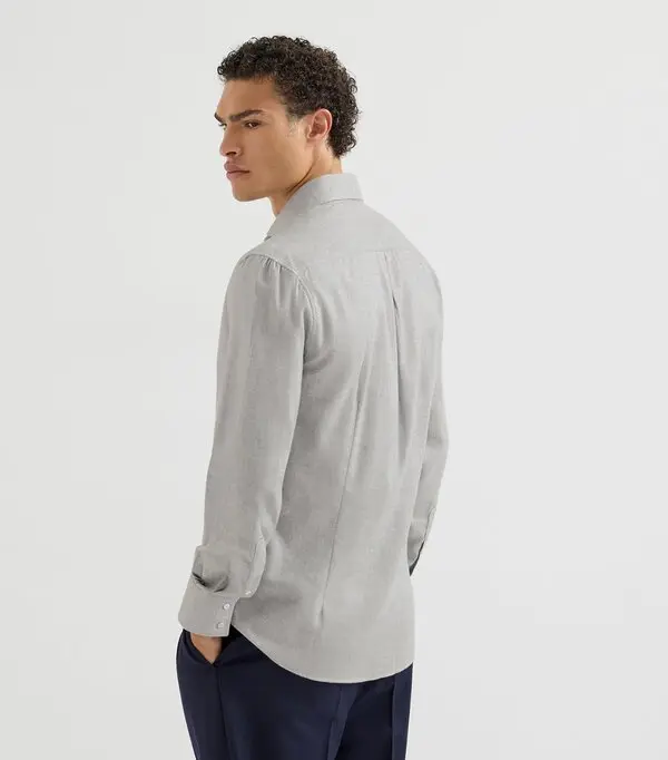 Brunello Cucinelli Cotton-blend Chevron Flannel Shirt - Grey