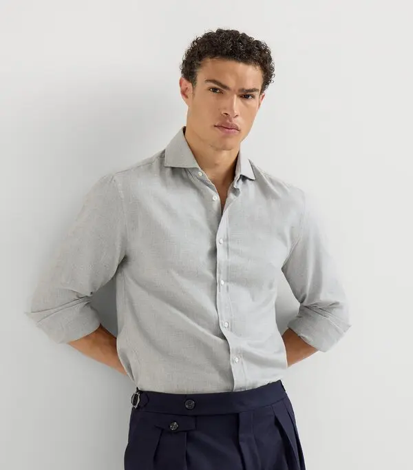 Brunello Cucinelli Cotton-blend Chevron Flannel Shirt - Grey