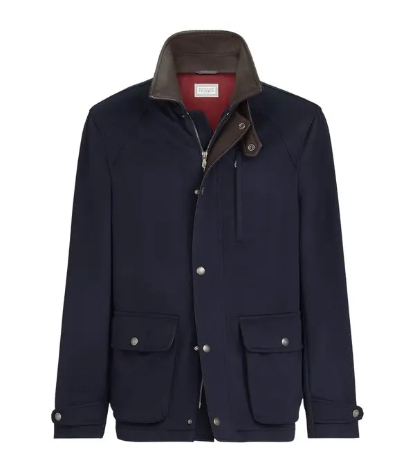 Brunello Cucinelli Virgin Wool Leather-trim Field Jacket - Blue